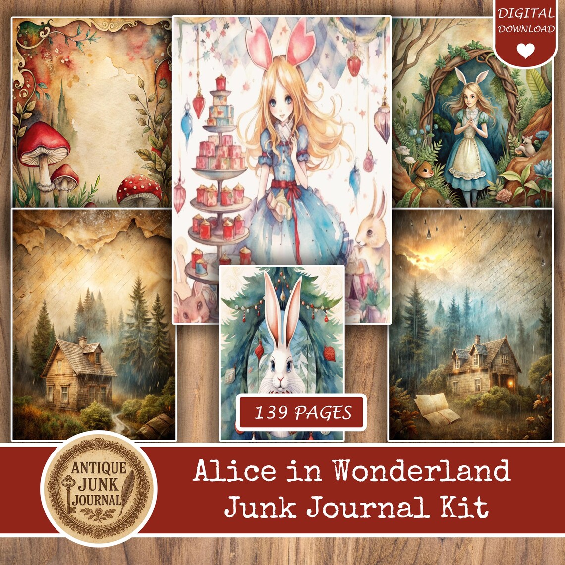 Alice in Wonderland Junk Journal Kit, Alice in Wonderland Junk Journal ...