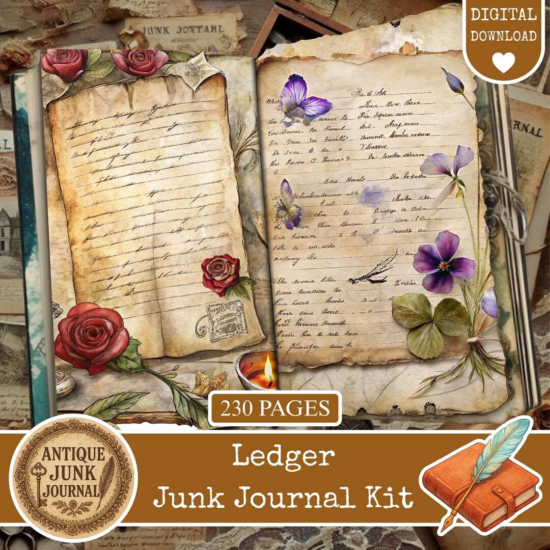 Ledger Journal Papers, Junk Journal Supplies, Junk Journal Kits, Old ...