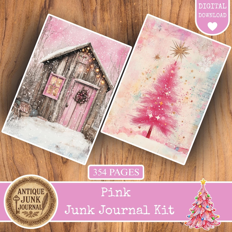 Pink Junk Journal Kit, Vintage Pink Junk Journal Pages, Pink Notebook ...