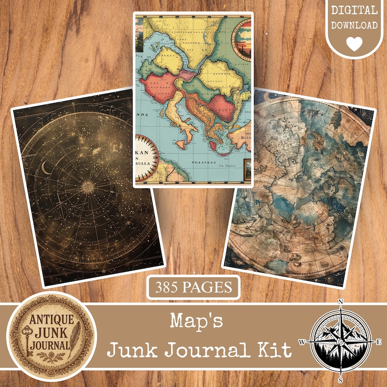 Map Junk Journal, Vintage Map Junk Journal Kit, Junk Journal Supplies ...