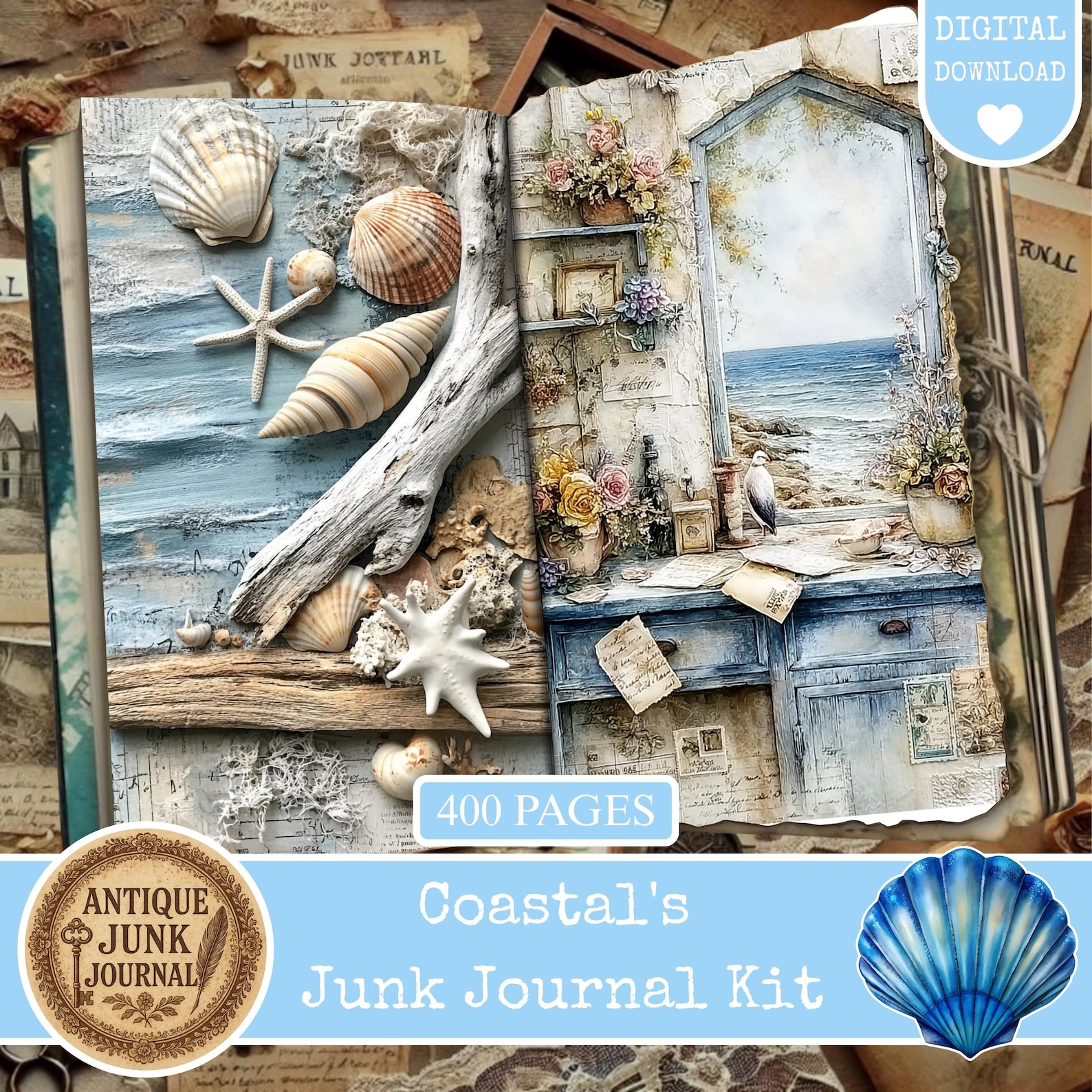 Coastal Junk Journal Kit, Ocean Junk Journal, Beach Junk Journal ...