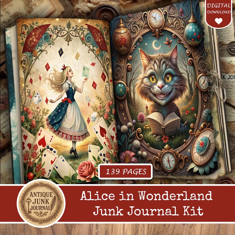 Alice in Wonderland Junk Journal Kit, Junk Journal Alice in Wonderland ...