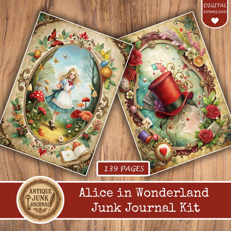 Alice in Wonderland Junk Journal Kit, Alice in Wonderland Junk Journal ...