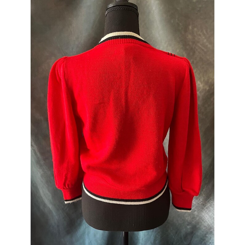Vintage Laura by Alyzia Red Wrap Sweater Petal Applique Black White ...