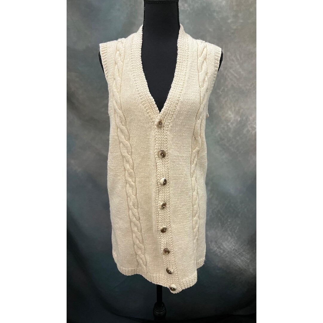 Artisan Vintage Cable Knit Duster Vest Cardigan Sweater Cottagecore ...