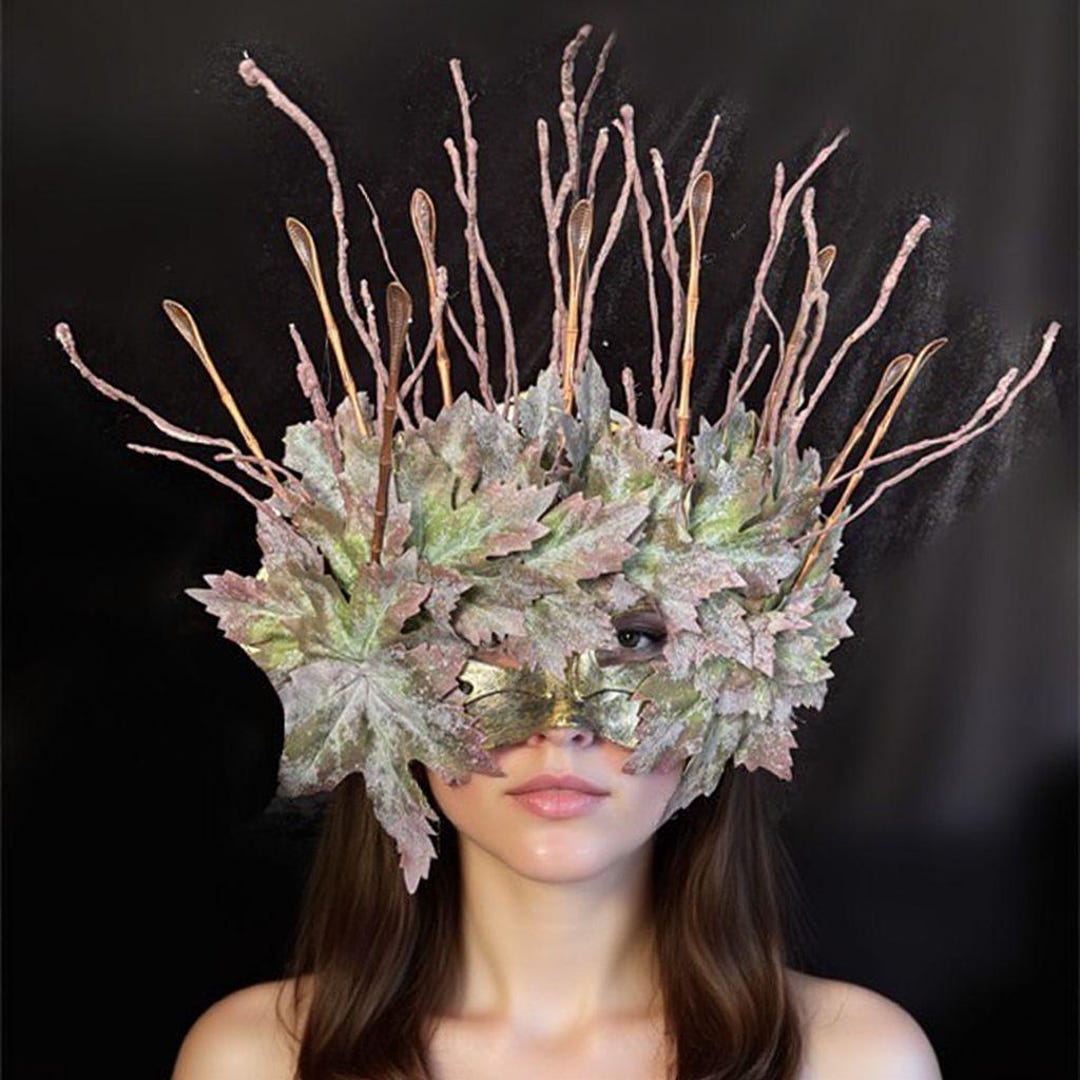 Forest Leaf Branch Masquerade Mask, Handmade Nature-inspired Mask for ...