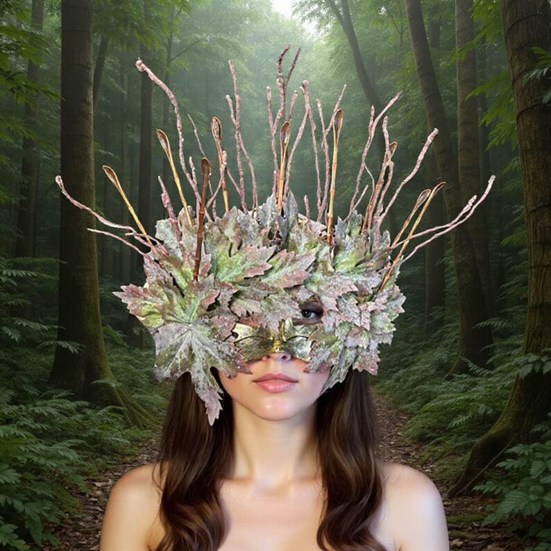 Forest Leaf Branch Masquerade Mask, Handmade Nature-inspired Mask for ...