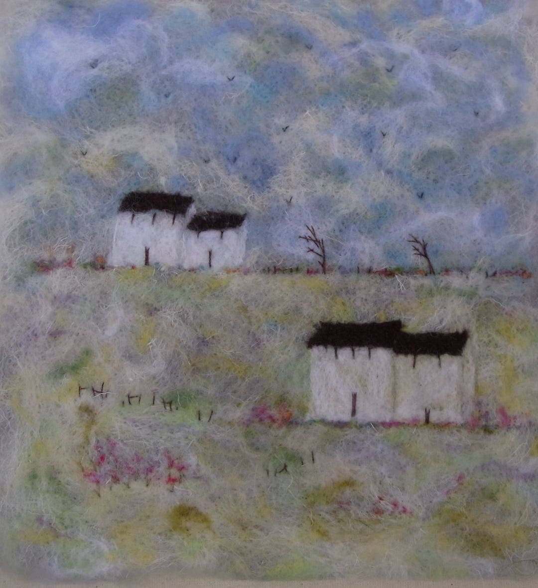 Needle Felted Landscape Art: Merino Wool Cottage Embroidery - Etsy UK