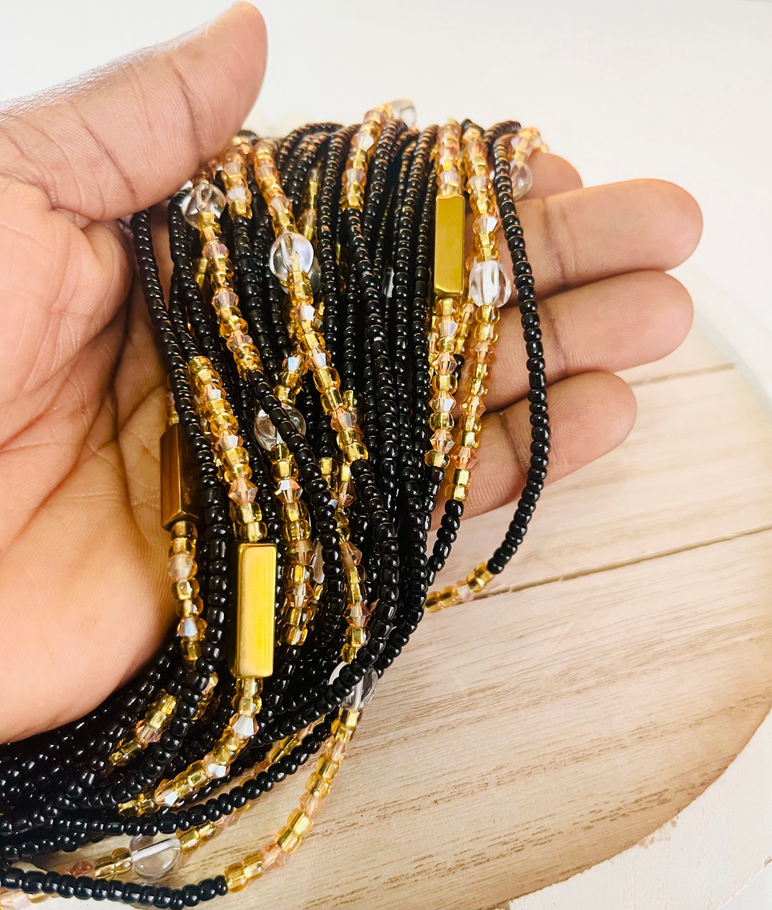 Black and Gold Waist Beads, Black Owned Waist Beads, Ghana Waist Beads ...