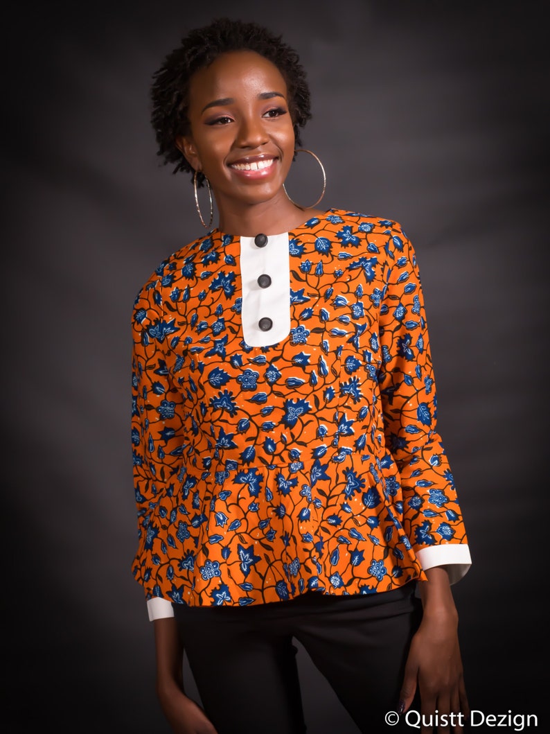Vêtements Africain Africain Ankara Dessus Imprimé Orange Etsy France