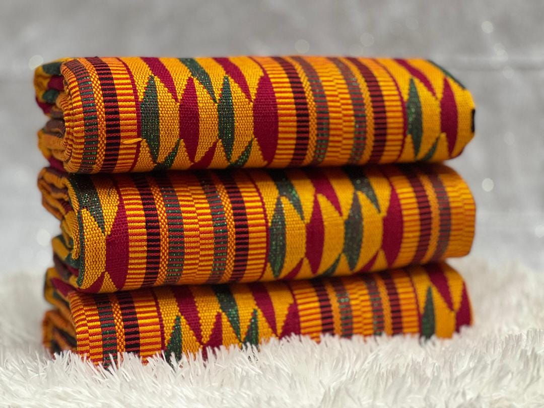 Authentic Kente 2,4,6 & 12 Yards Genuine Ghana Handwoven Kente Fabric and Kente Cloth African ...