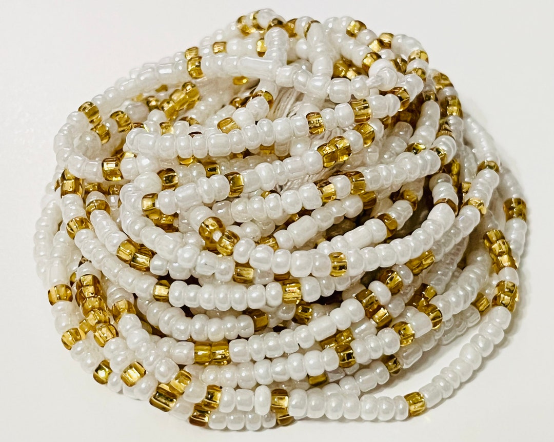 White and Gold Waist Beads Tie-on, Women Waist Beads With Crystal ...