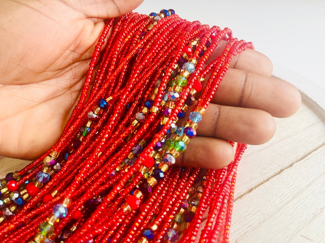 Red Crystal Waist Beads, Waist Beads With Crystal, Waist Beads Tie-on ...