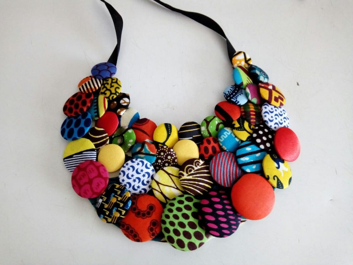 Ankara African Button Necklaces, Ankara Necklace, African Clothings ...