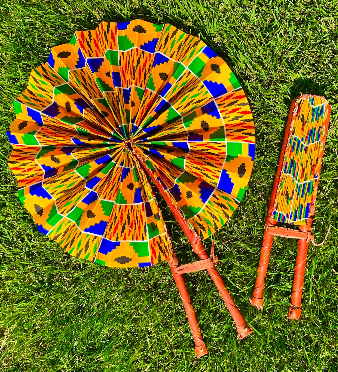 Large Hand Fans, Fan Ankara Print, African Print Fans With Leather ...