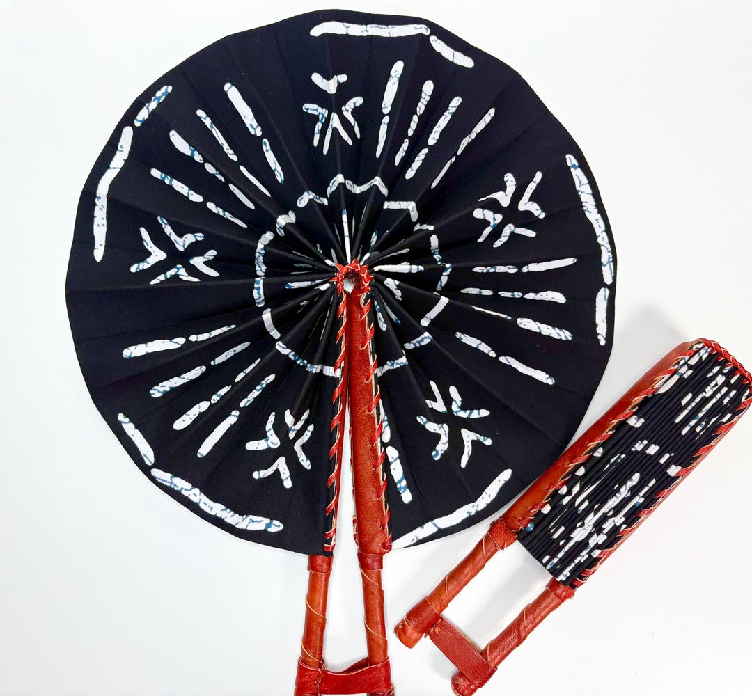 African Hand Fan, Fan Ankara Print, African Print Fans With Leather ...