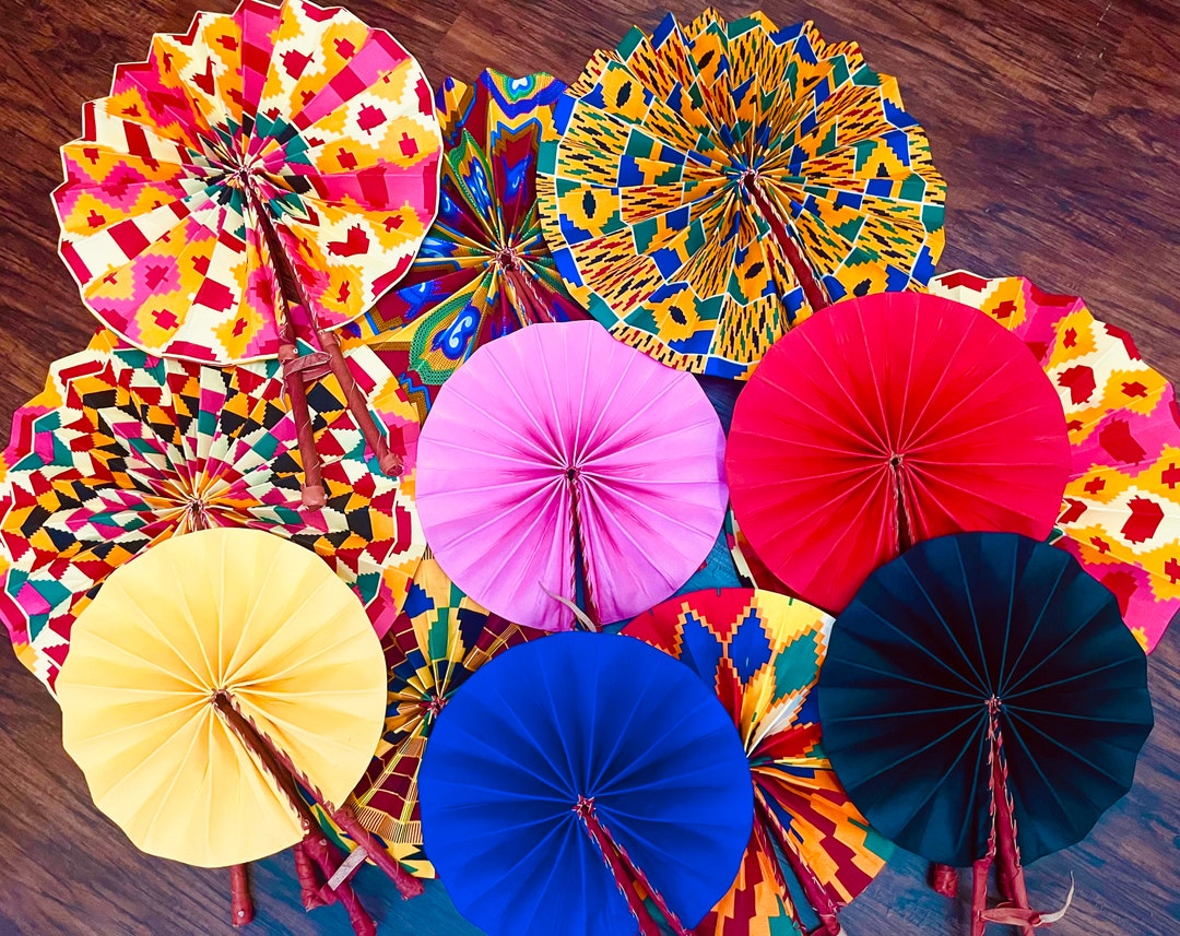 Hand Fan, Africa Fan , Ankara Print, African Print Fans With Leather ...