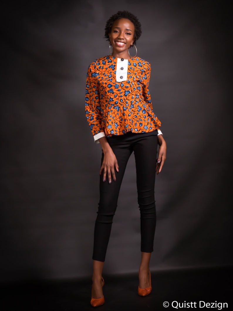 Vêtements Africain Africain Ankara Dessus Imprimé Orange Etsy France
