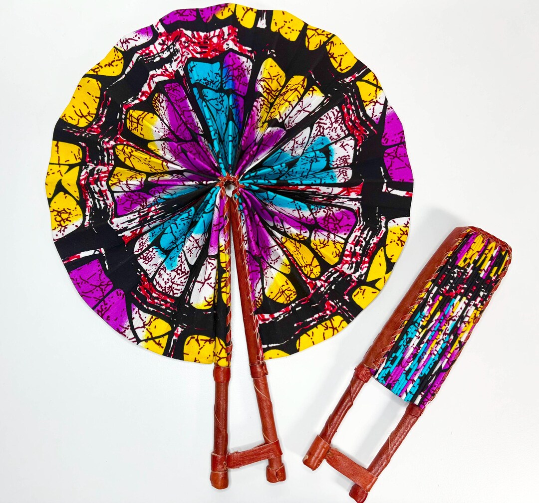 African Hand Fan, Fan Ankara Print, African Print Fans With Leather ...