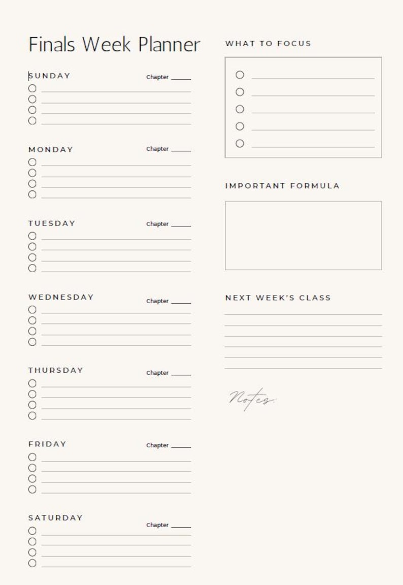 Final Exam Week Planner | Printable Study Schedule Template | Student ...