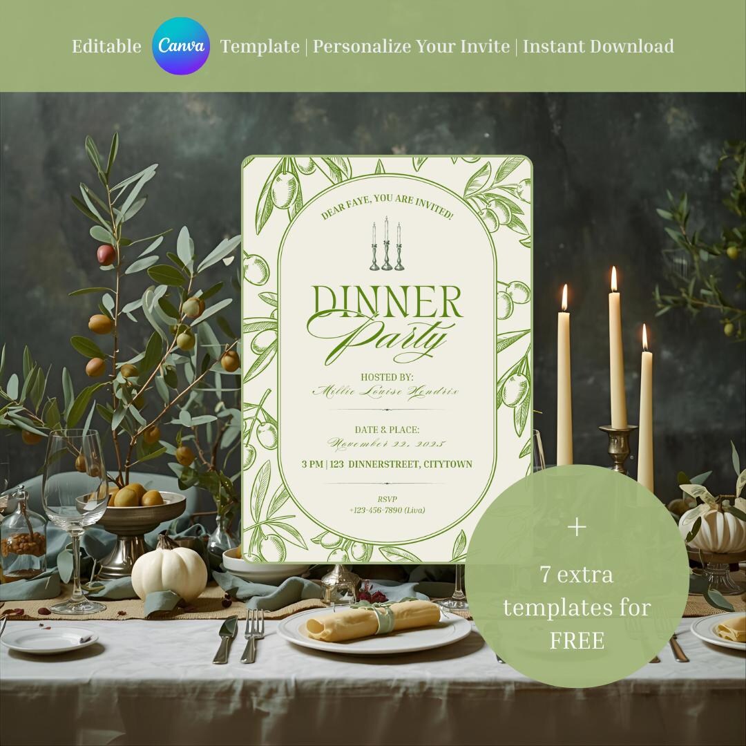 Elegant Dinner Party Invitation Template | Editable Canva Invite ...