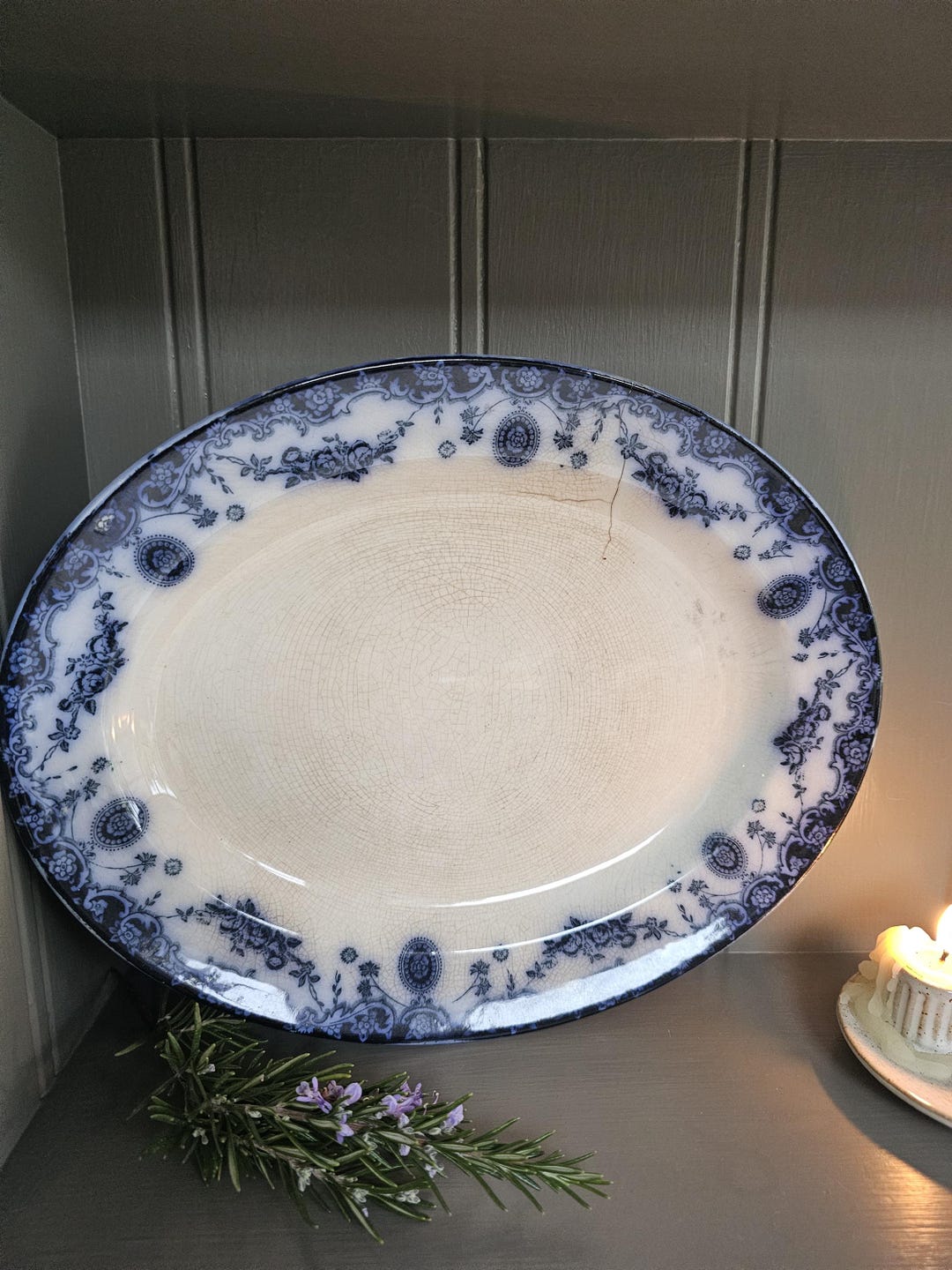 Antique Blue & White Transferware Platter: Victorian Farmhouse Decor ...