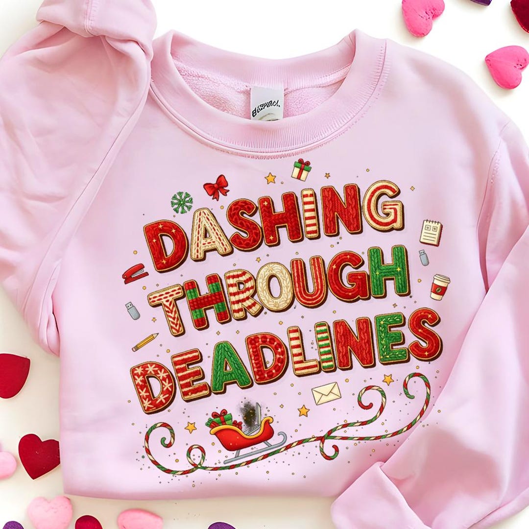 Dashing Through Deadlines Christmas PNG Faux Yarn Chenille Office Humor ...