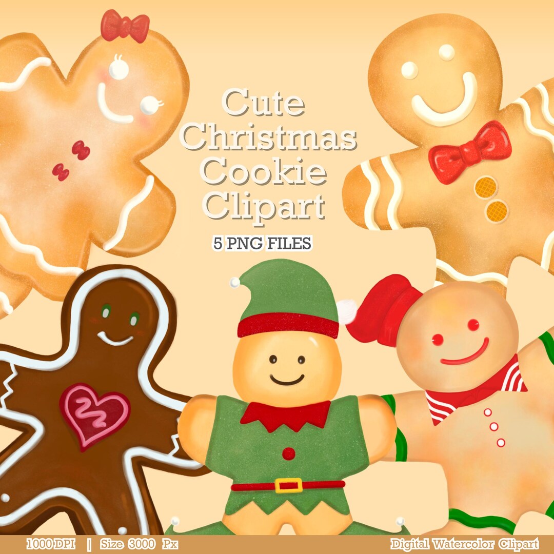 Christmas Cookie Clipart: Watercolor Gingerbread Characters (PNG Files ...