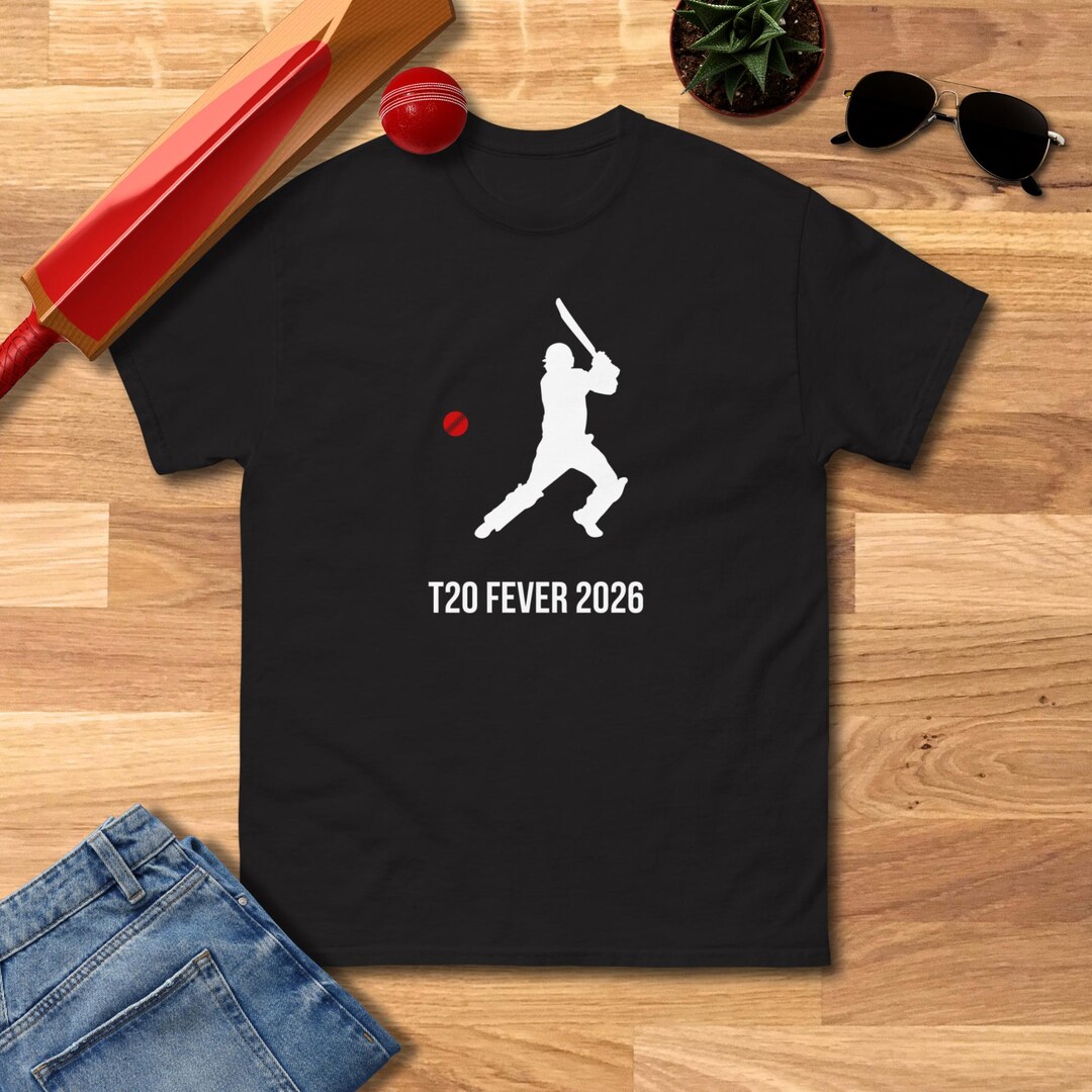 T20 Fever 2026 Cricket T-shirt – Player Silhouette, Cotton Fan Apparel ...