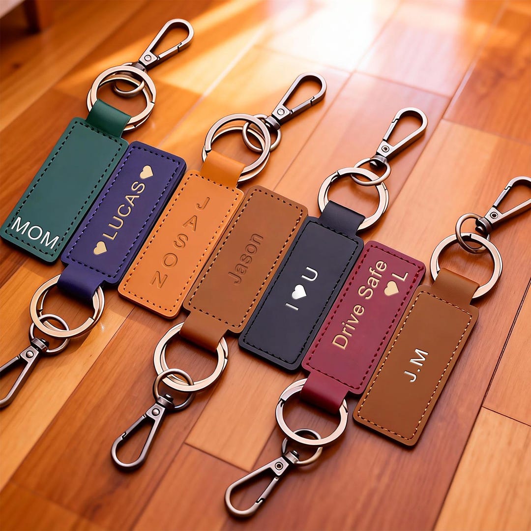 Vegan Leather Initials Keychain,custom Embossed Keychain -third ...