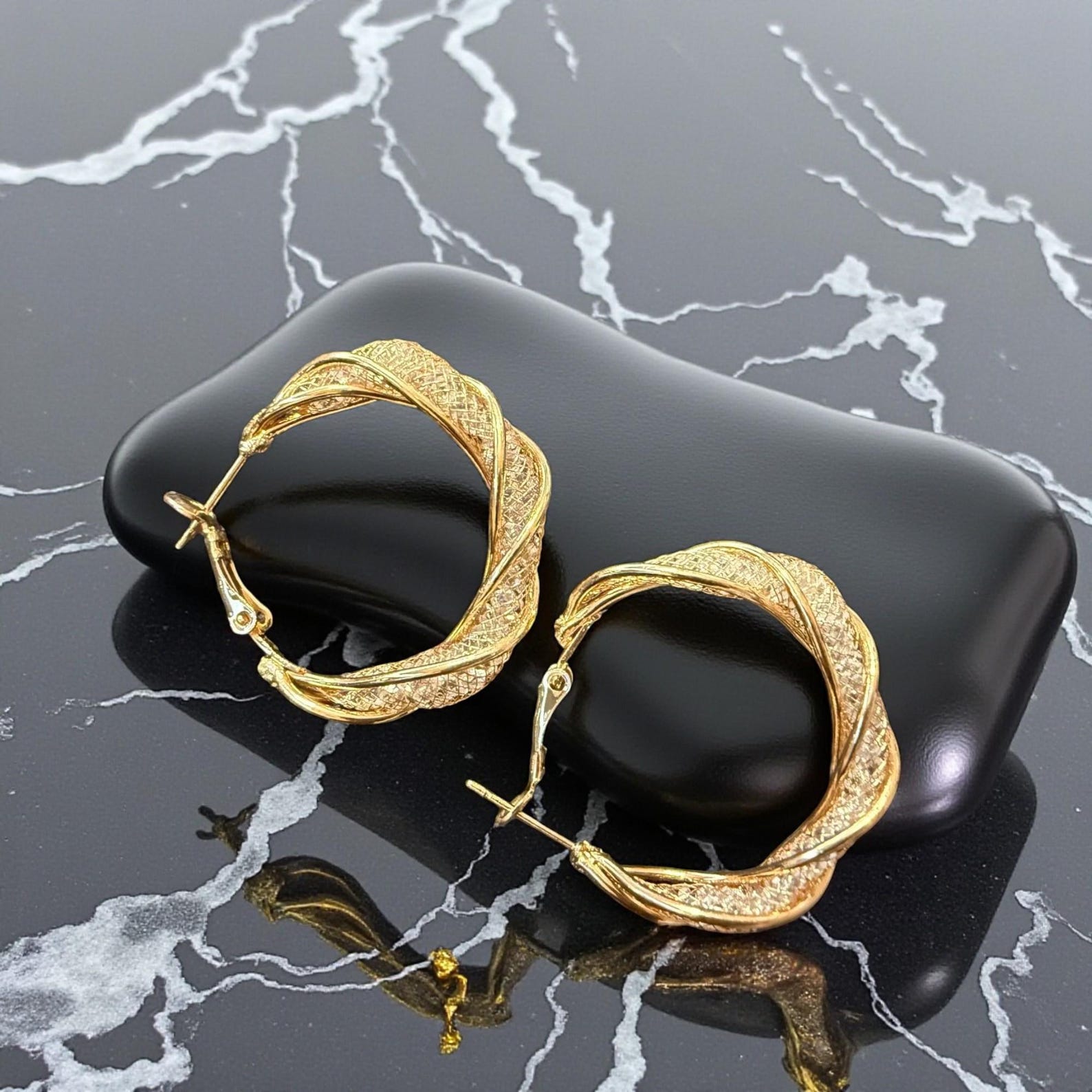 Vintage Mobius Twist Hoops | Shiny Rhinestone Gold Statement Earrings ...