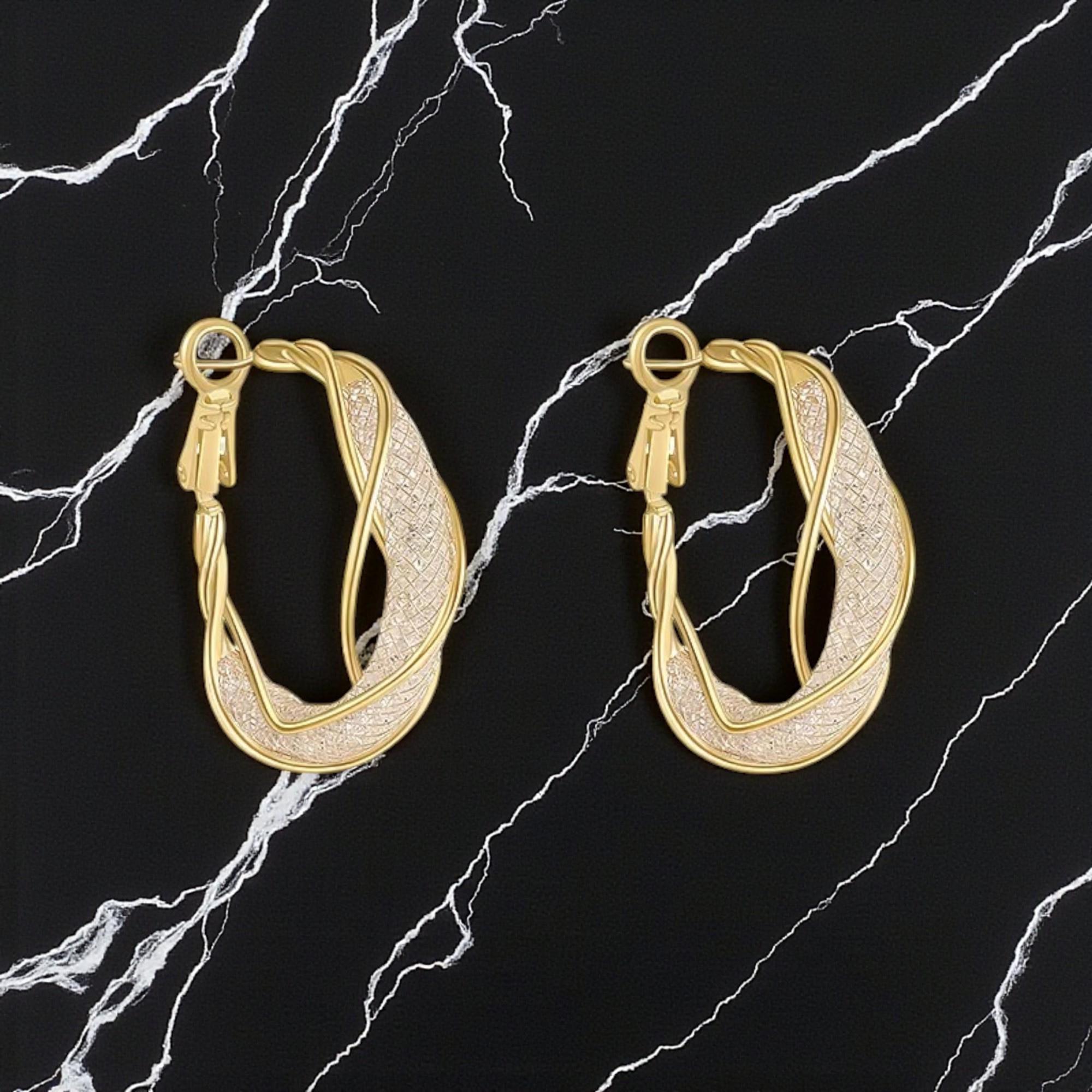 Vintage Mobius Twist Hoops | Shiny Rhinestone Gold Statement Earrings ...