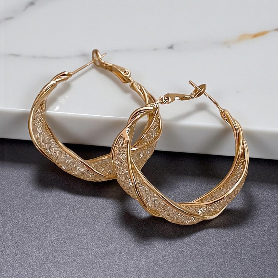 Vintage Mobius Twist Hoops | Shiny Rhinestone Gold Statement Earrings ...
