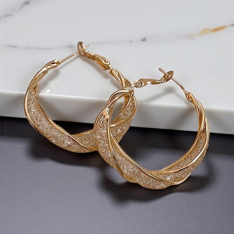 Vintage Mobius Twist Hoops | Shiny Rhinestone Gold Statement Earrings ...