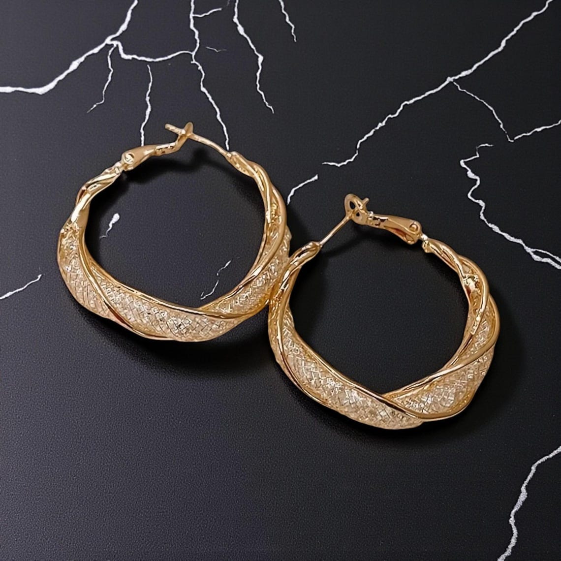 Vintage Mobius Twist Hoops | Shiny Rhinestone Gold Statement Earrings ...