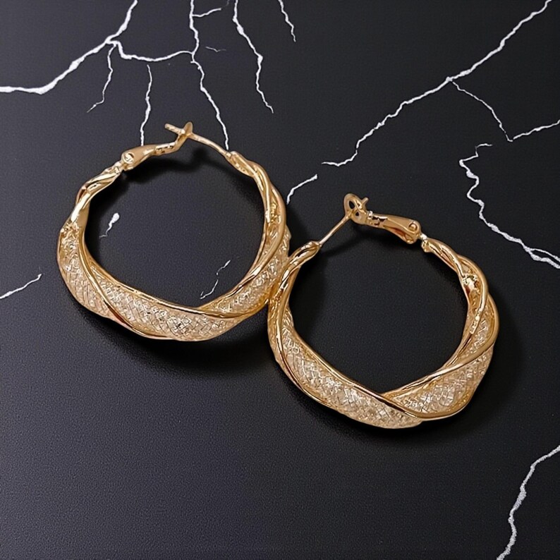 Vintage Mobius Twist Hoops | Shiny Rhinestone Gold Statement Earrings ...