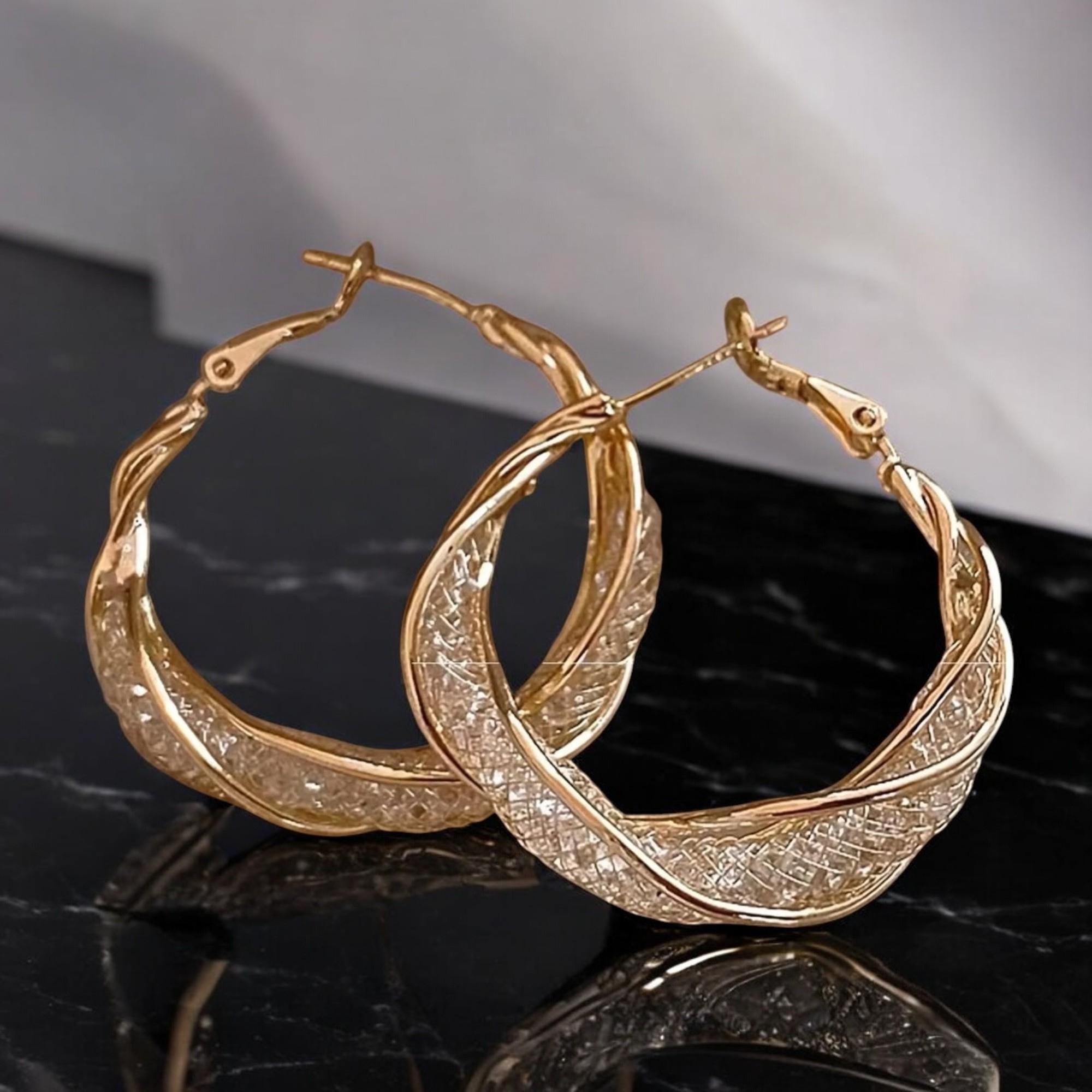 Vintage Mobius Twist Hoops | Shiny Rhinestone Gold Statement Earrings ...