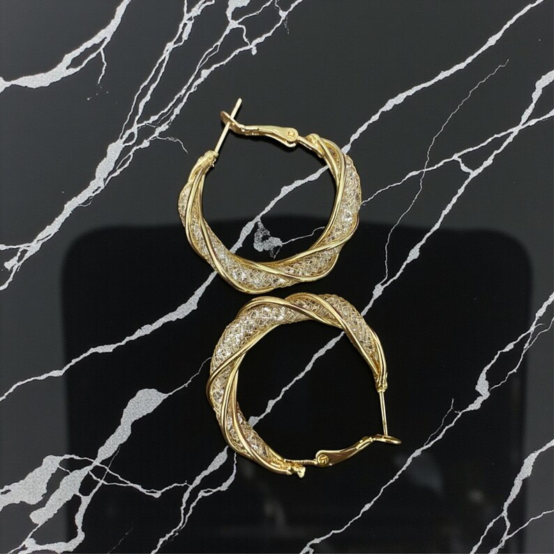 Vintage Mobius Twist Hoops | Shiny Rhinestone Gold Statement Earrings ...