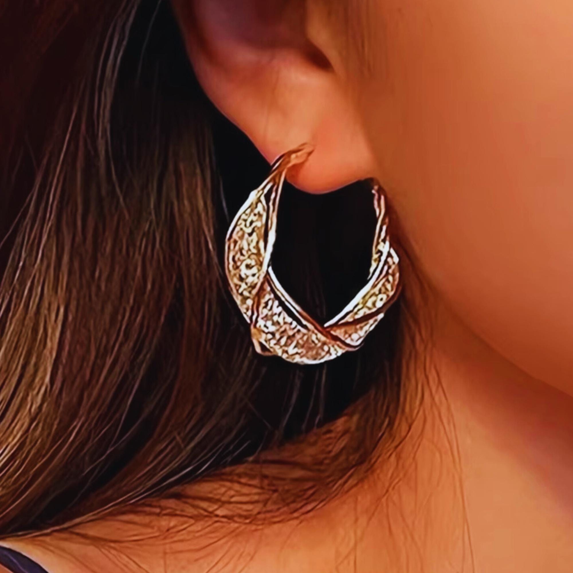 Vintage Mobius Twist Hoops | Shiny Rhinestone Gold Statement Earrings ...