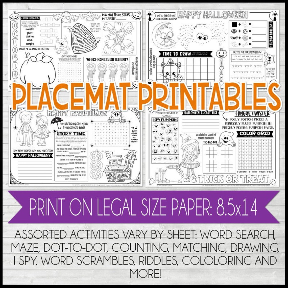 Placemat Activity Sheets {HALLOWEEN} PRINTABLE | Interactive Coloring ...