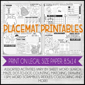Placemat Activity Sheets {HALLOWEEN} PRINTABLE | Interactive Coloring ...