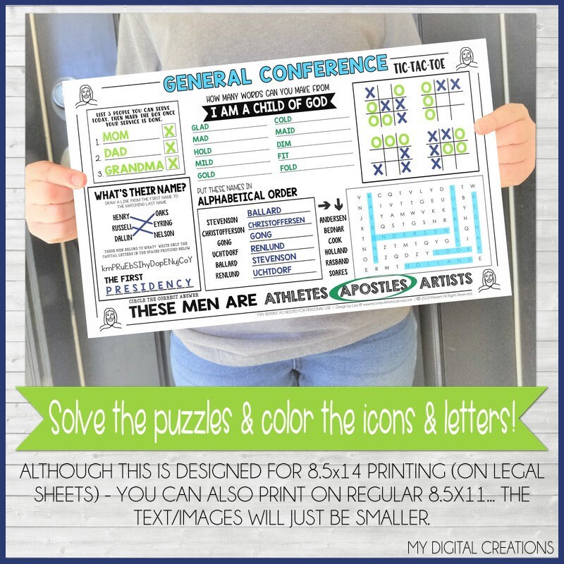 Placemat Activity Sheets GENERAL CONFERENCE PRINTABLE Interactive ...
