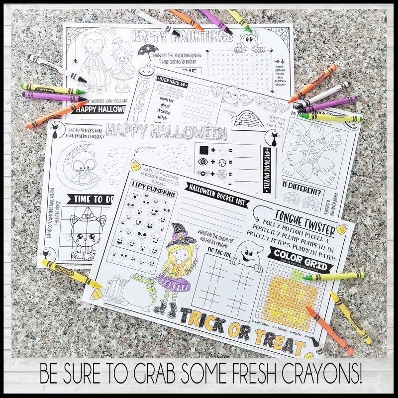 Placemat Activity Sheets HALLOWEEN PRINTABLE Interactive Coloring Page ...