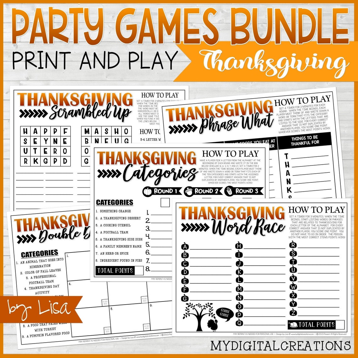 THANKSGIVING GAME BUNDLE - Thanksgivng Printables, Party, Family Game ...