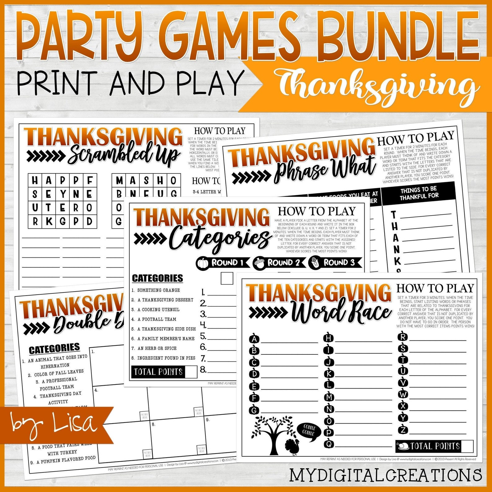 THANKSGIVING GAME BUNDLE - Thanksgivng Printables, Party, Family Game ...