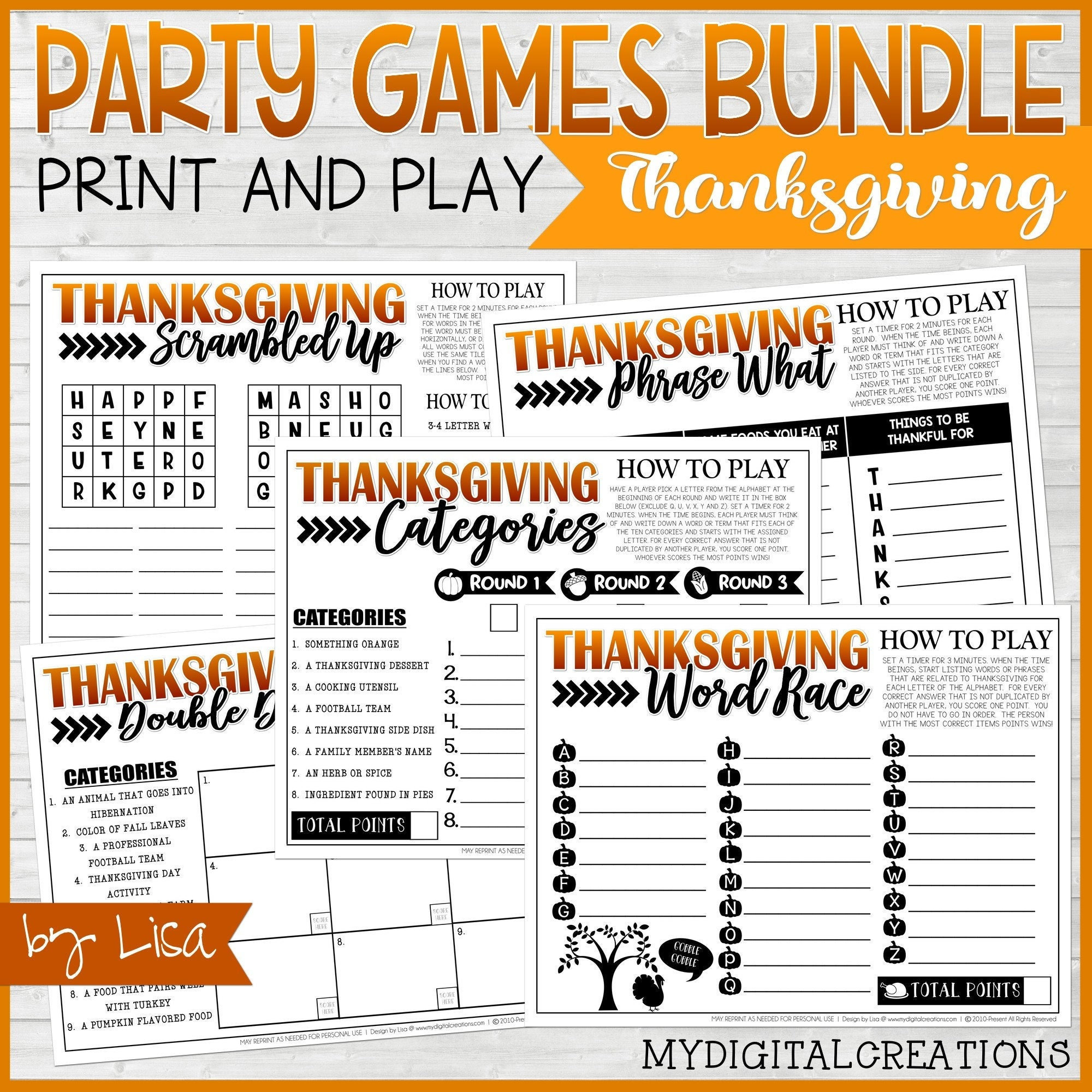 THANKSGIVING GAME BUNDLE - Thanksgivng Printables, Party, Family Game ...