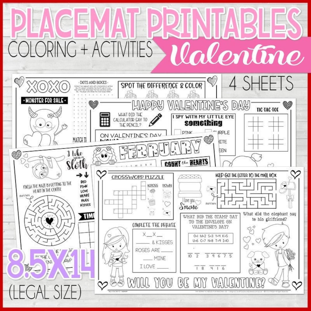 Placemat Activity Sheets {VALENTINE} PRINTABLE | Interactive Coloring ...