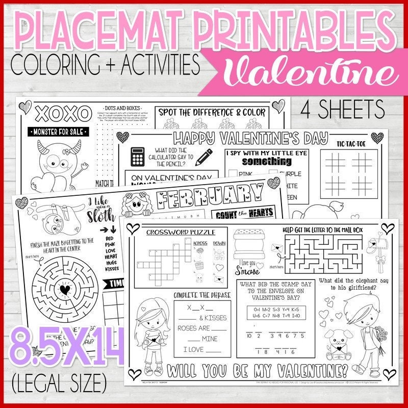 Placemat Activity Sheets {VALENTINE} PRINTABLE | Interactive Coloring ...