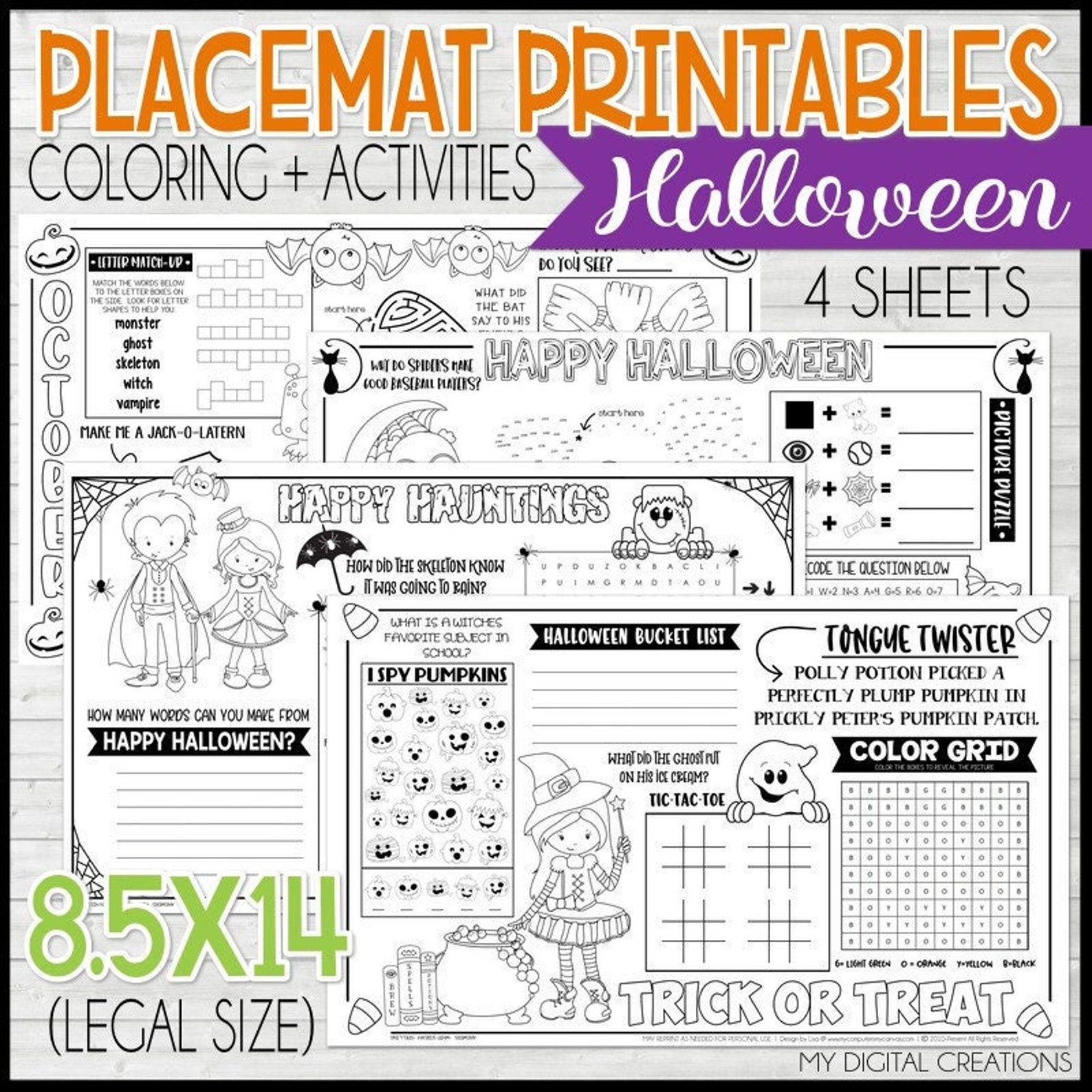 Placemat Activity Sheets {HALLOWEEN} PRINTABLE | Interactive Coloring ...