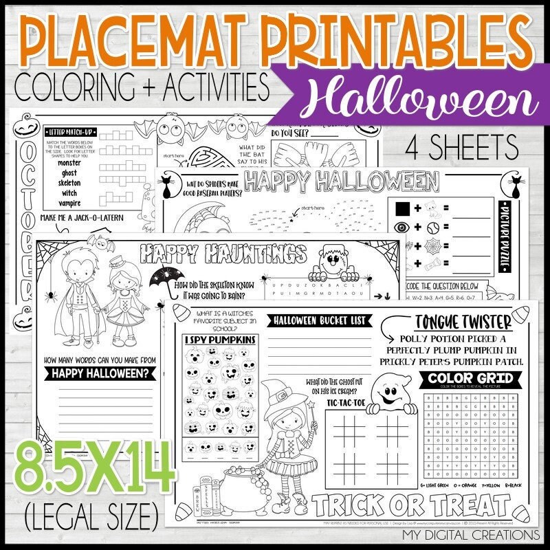Placemat Activity Sheets {HALLOWEEN} PRINTABLE | Interactive Coloring ...